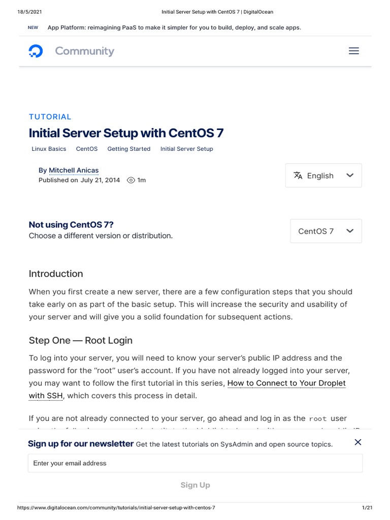 Initial Server Setup With CentOS 7 - DigitalOcean | PDF | Superuser ...
