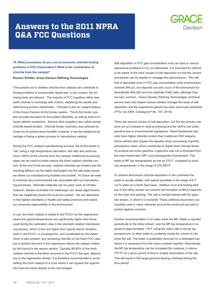 011 Npra Qa FCC Questions | PDF | N Ox | Cracking (Chemistry)