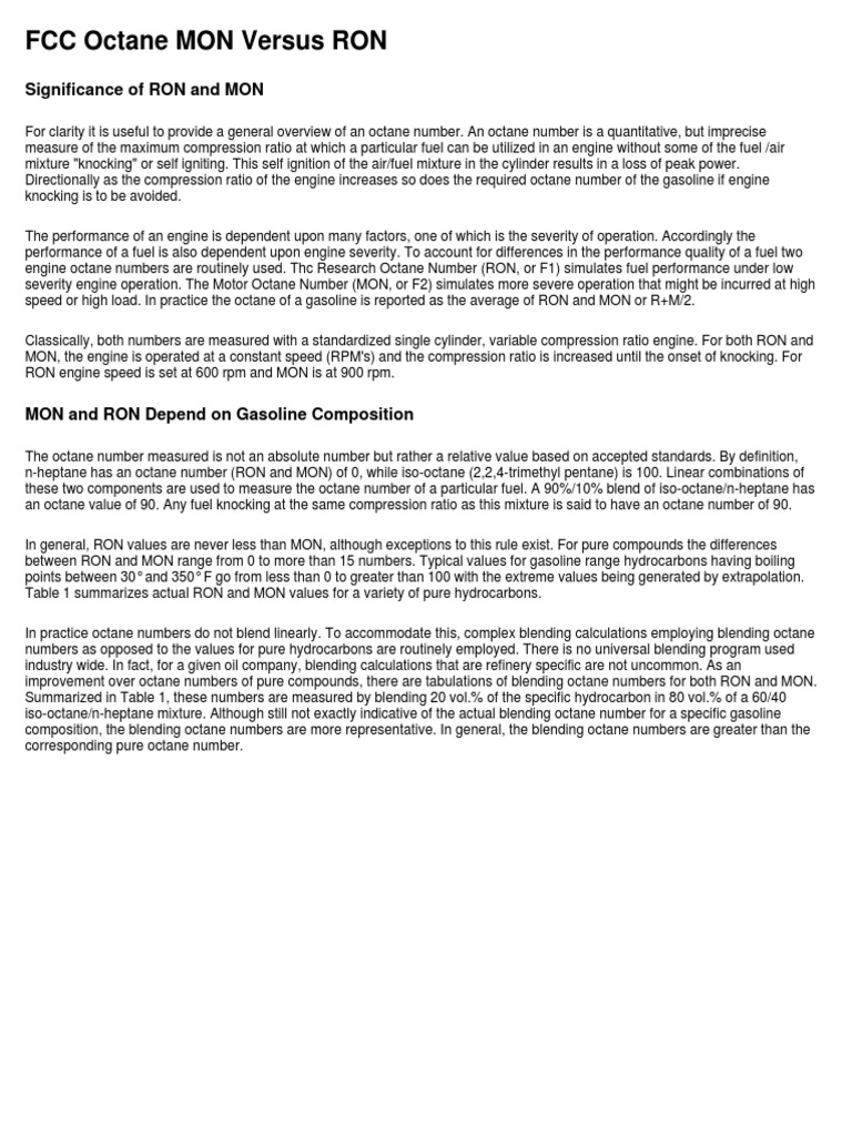 FCC Octane Mon Versus Ron | PDF | Gasoline | Cracking (Chemistry)