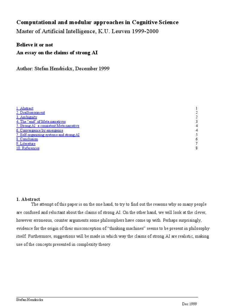 An Essay On The Claims of Strong Artificial Intelligence | PDF ...