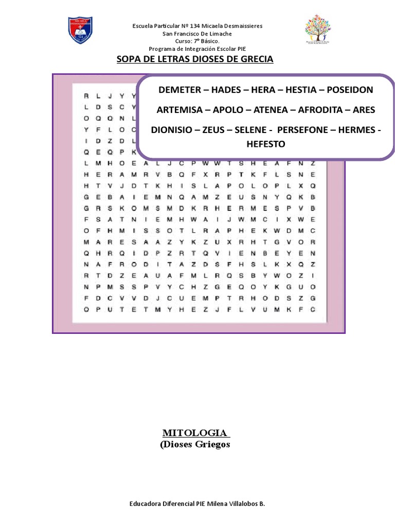 Sopa de Letras: Dioses de Grecia | PDF | Religión y espiritualidad