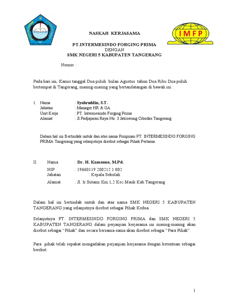 Kerjasama PT Intermesindo dan SMK 5 | PDF | Karier & Perkembangan | Bisnis