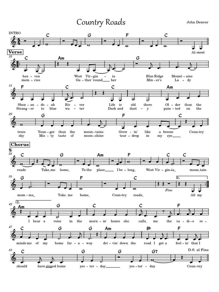 Country Roads Lead Sheet C | PDF