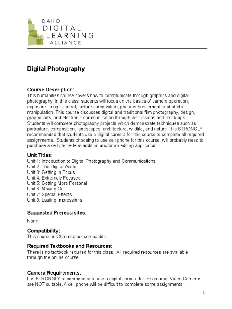 Digital Photography: Course Description | PDF | Camera | Digital Camera