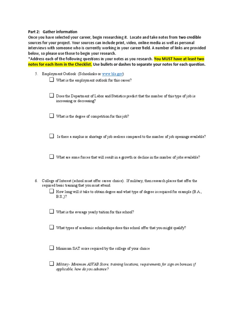 College and Career Exploration Project Part 2 Day 2 | PDF | Employment ...