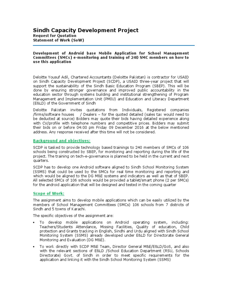 Sindh Capacity Development Project - SOW | PDF | Android (Operating ...