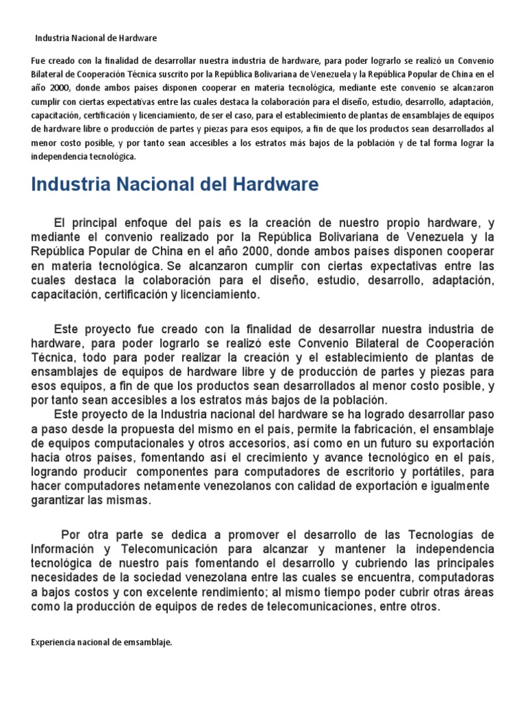 Industria Nacional de Hardware | PDF | Software libre | Hardware de la computadora