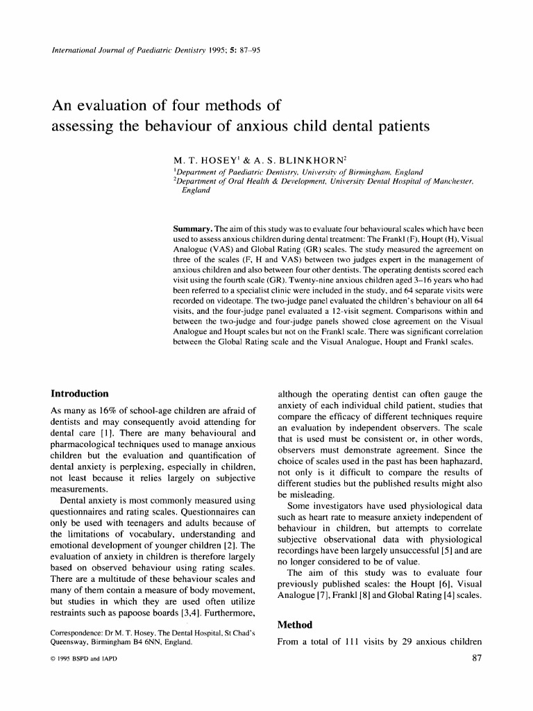 An Evaluation of Four Methods of Assessing The Behaviour of Anxious ...