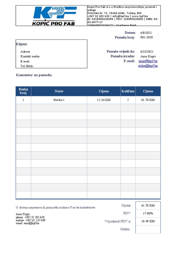 Ponuda Template | PDF