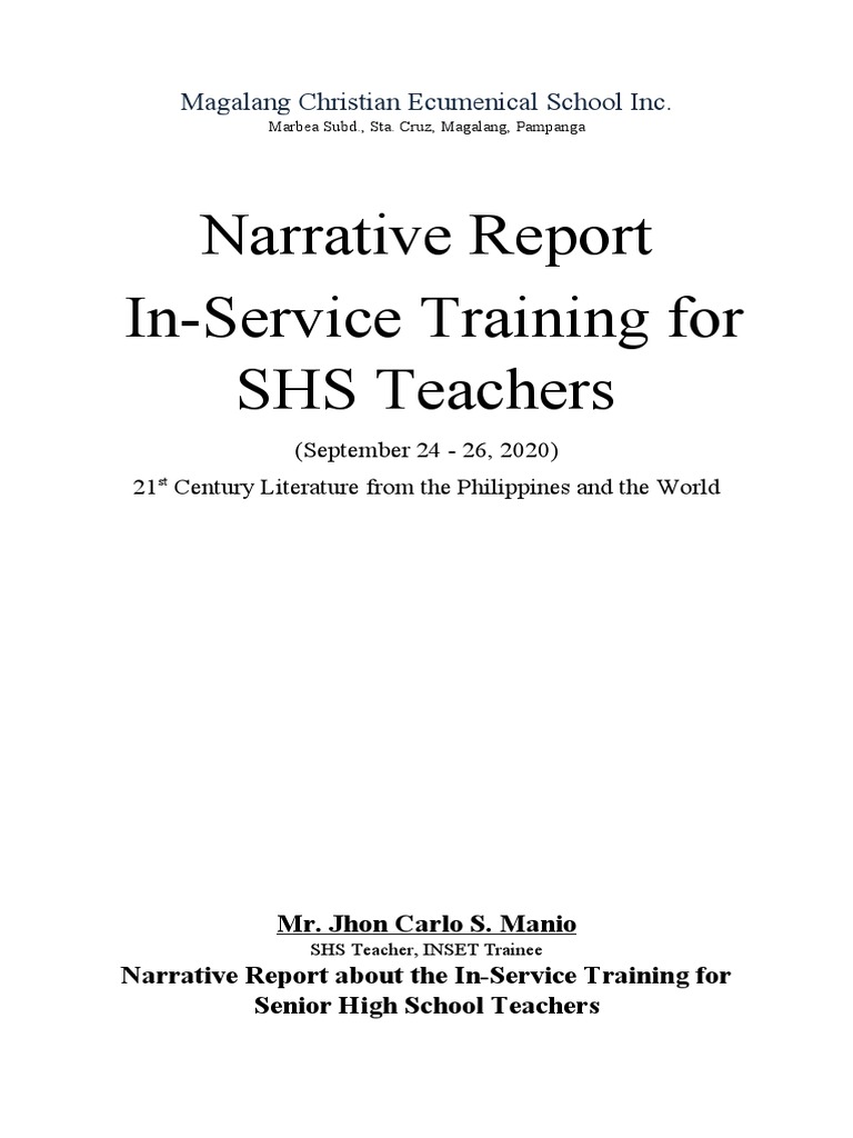 Narrative Report In-Service Training For SHS Teachers: Magalang ...