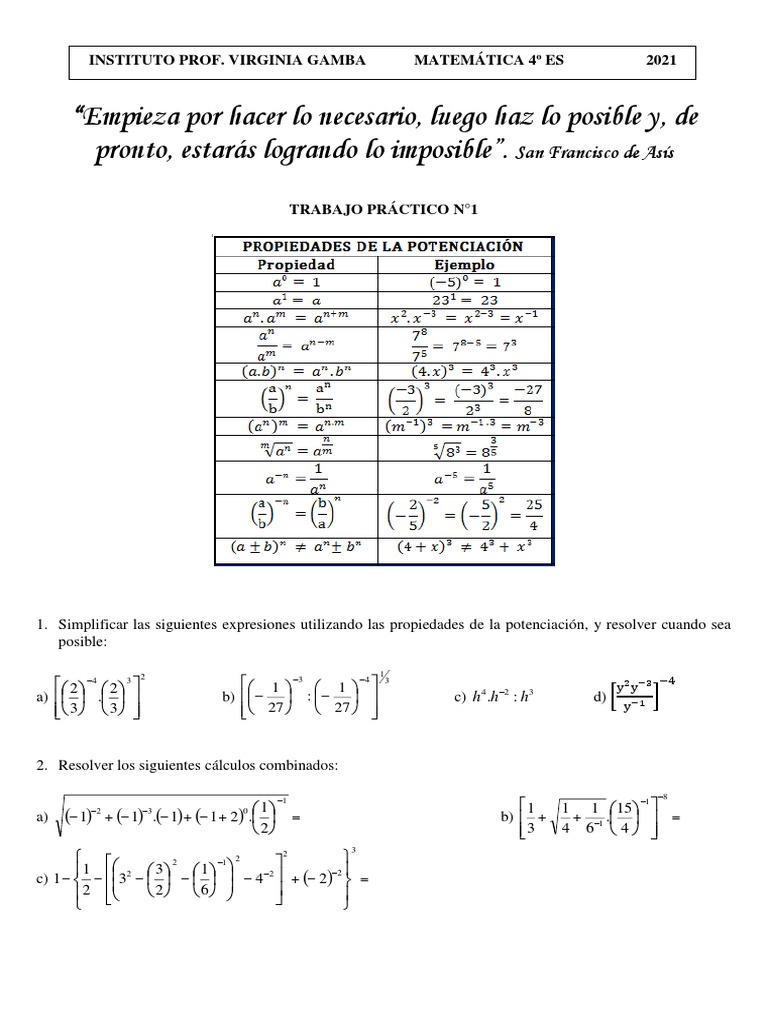 TP1 de Repaso y Diagnóstico 2021 | PDF | Exponenciación | Ecuaciones