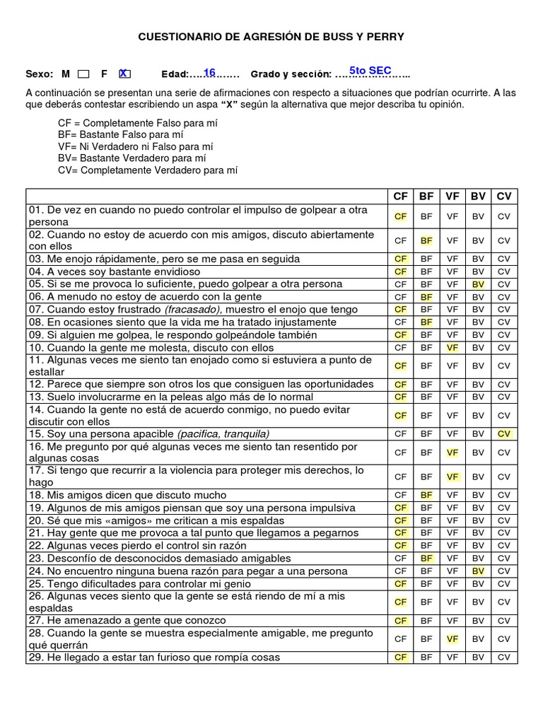 Prueba Buss y Perry T | PDF