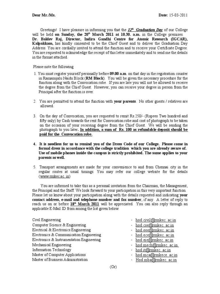 Convocation Letter | Engineering | Technology