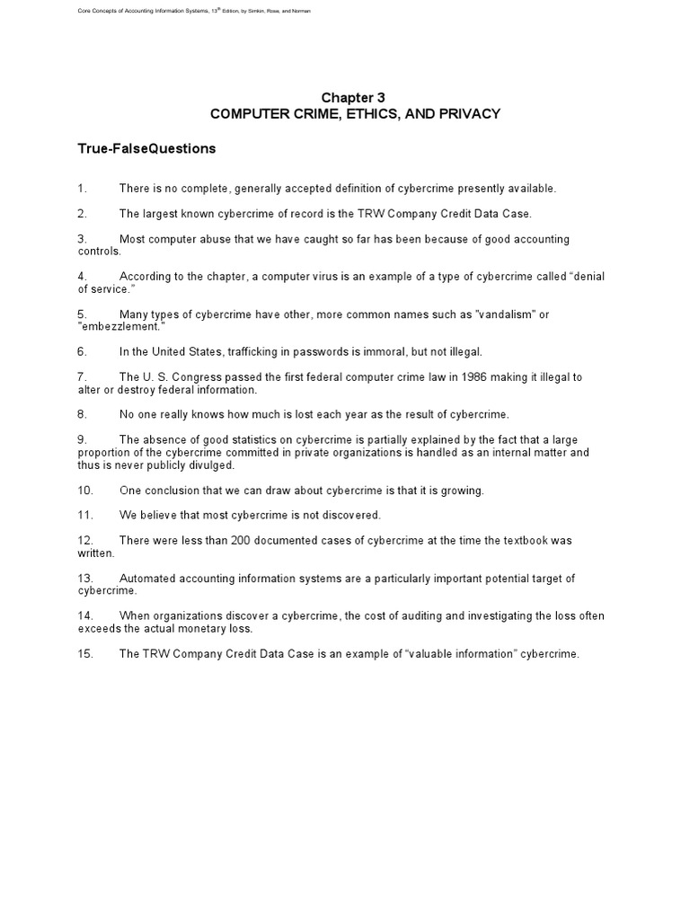 Chapter 3 Computer Crime, Ethics, and Privacy | PDF | Cybercrime ...