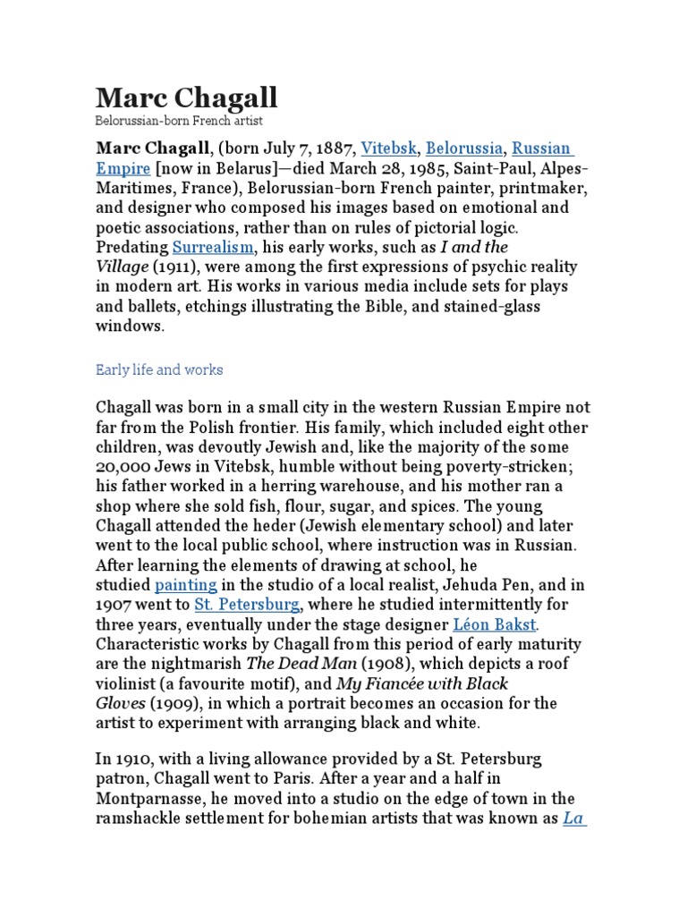 Marc Chagall, (Born July 7, 1887 | PDF | Art Movements | Modernism