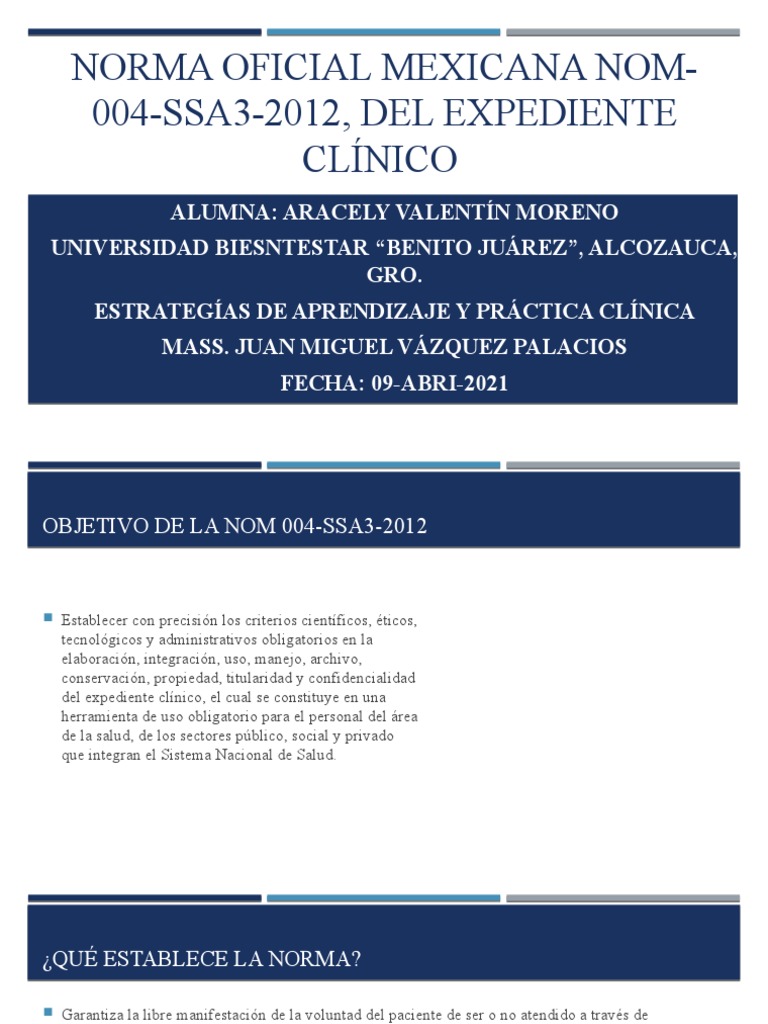 Norma Oficial Mexicana Nom-004-Ssa3-2012, Del Expediente Clínico | PDF ...