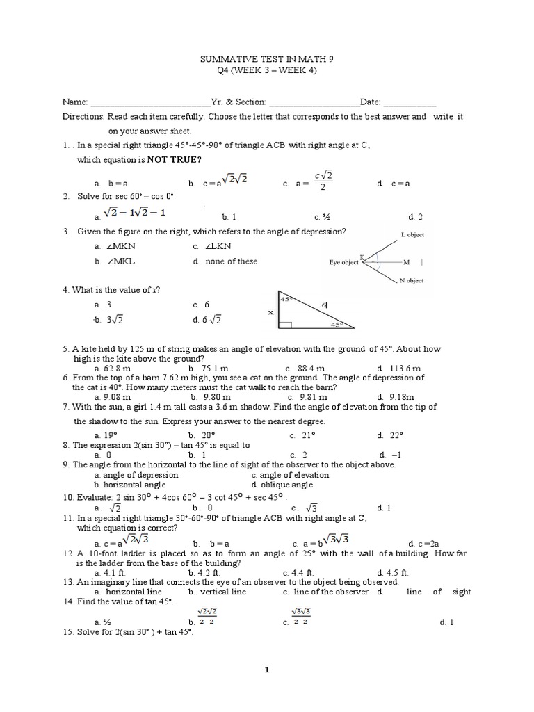 Math 9 Quarter 4 Summative Test | PDF | Angle | Triangle
