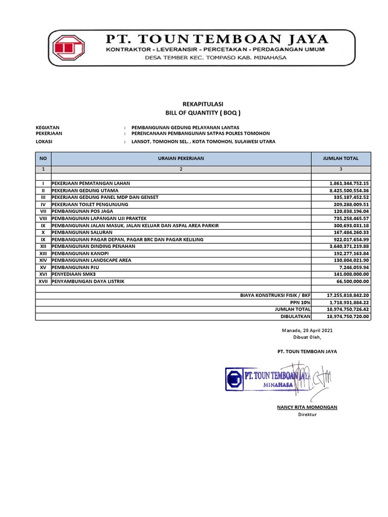 Rekapitulasi Bill of Quantity (Boq) | PDF