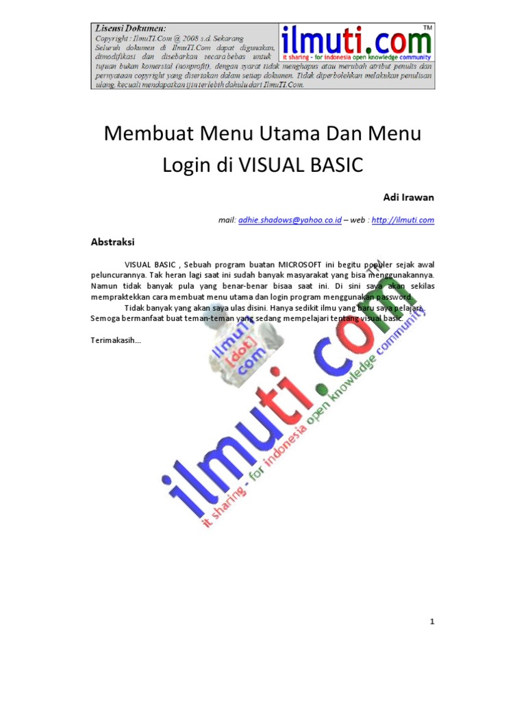 Membuat Menu Utama Dan Menu Login Di VISUAL BASIC | PDF