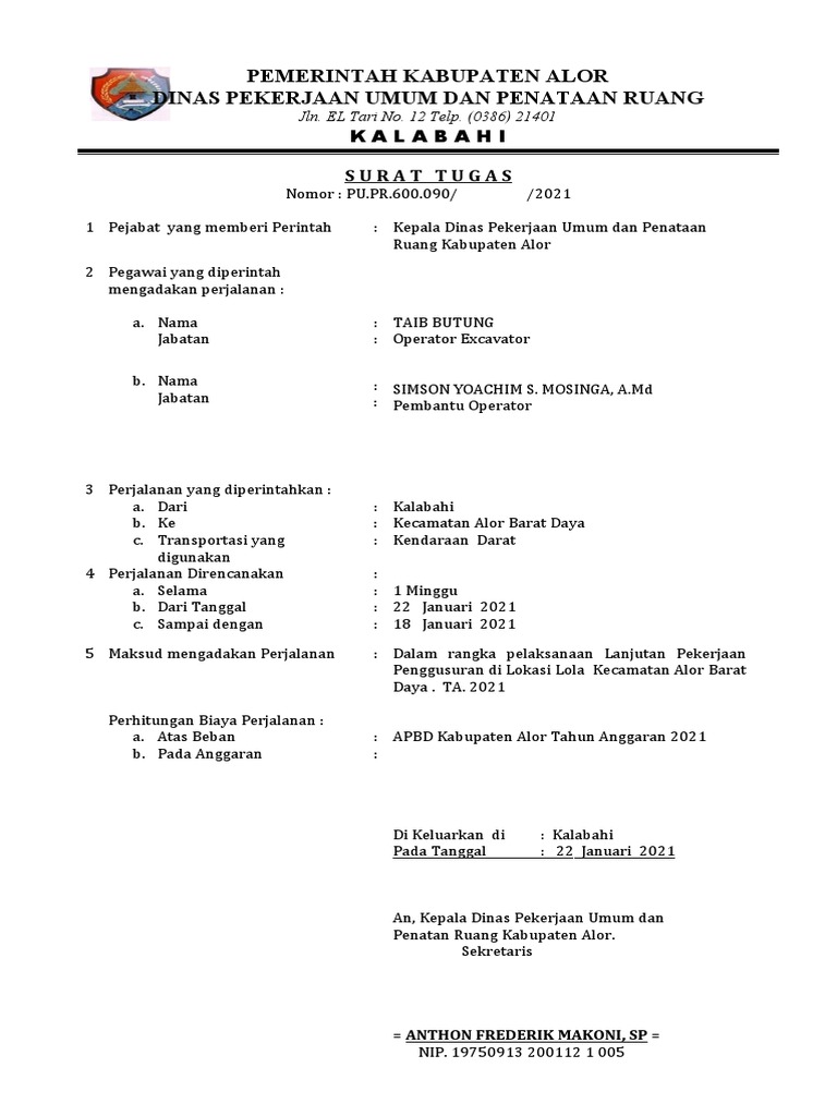 Surat Tugas Operator Pdf