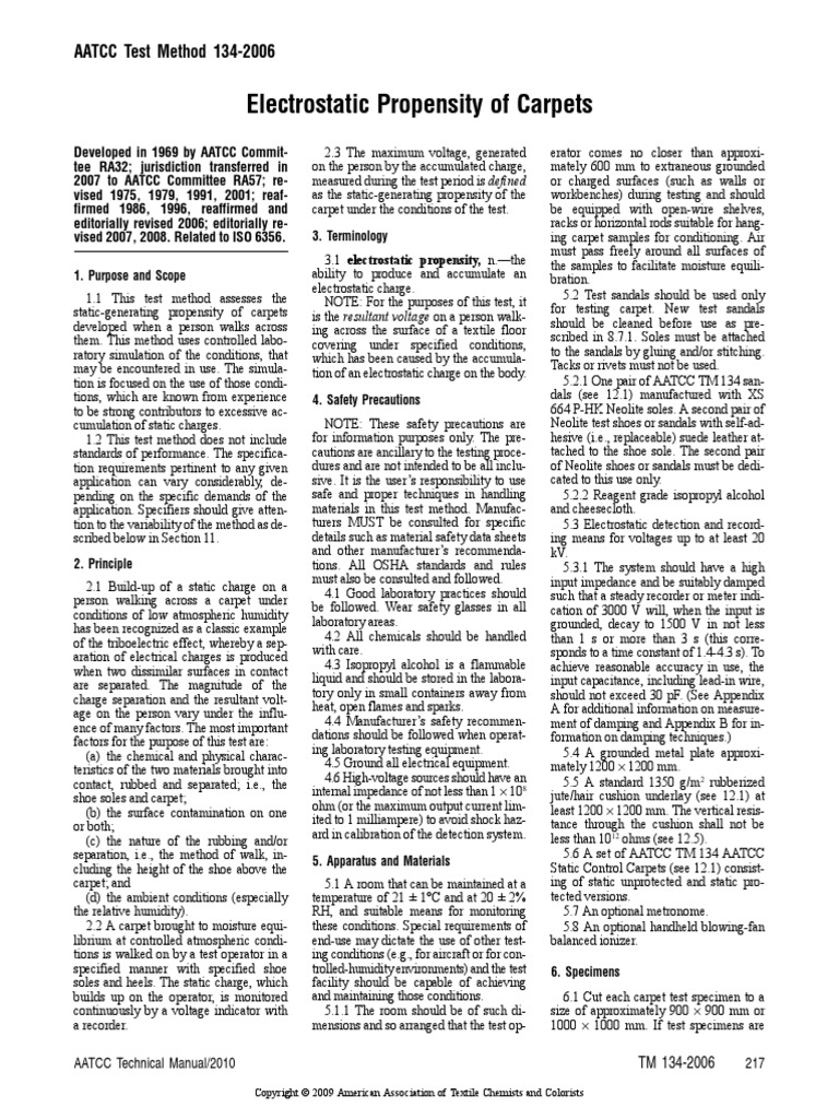 AATCC Test Method 134-2006 | PDF | Electrostatic Discharge | Power Supply