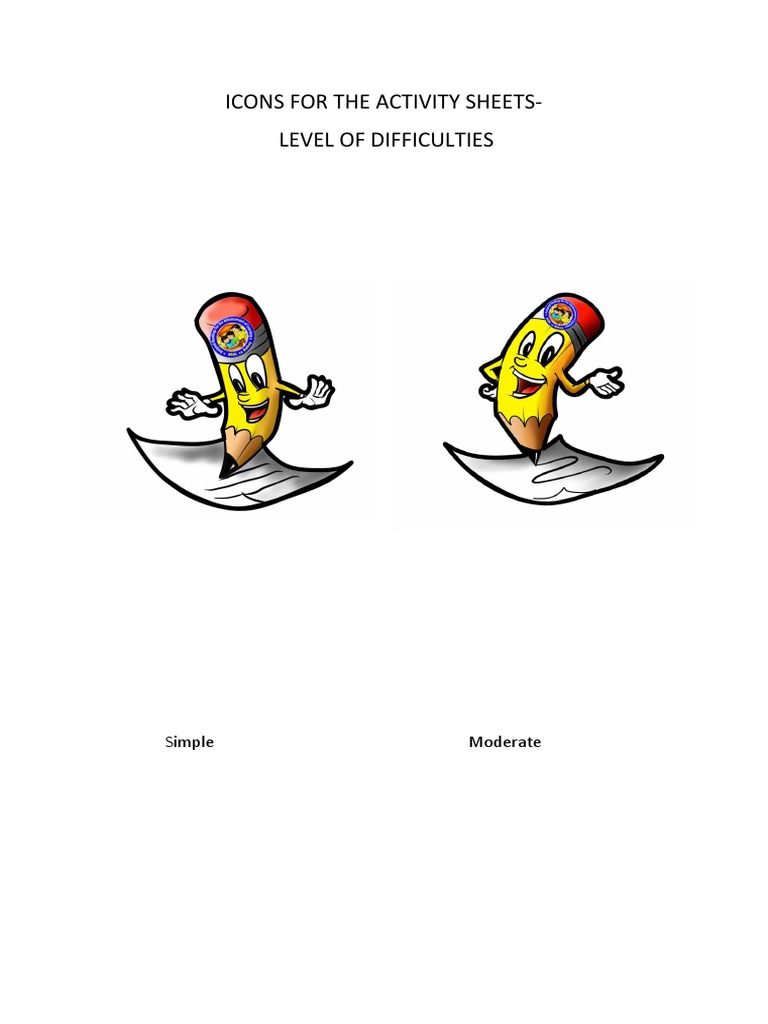 Icons For The Activity Sheets-Level of Difficulties: Simple Moderate | PDF