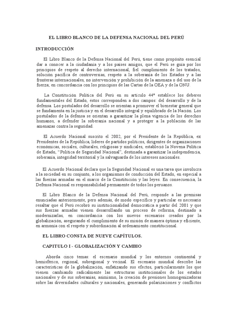 El Libro Blanco de La Defensa Nacional Del Perú y Finalidad de La ...