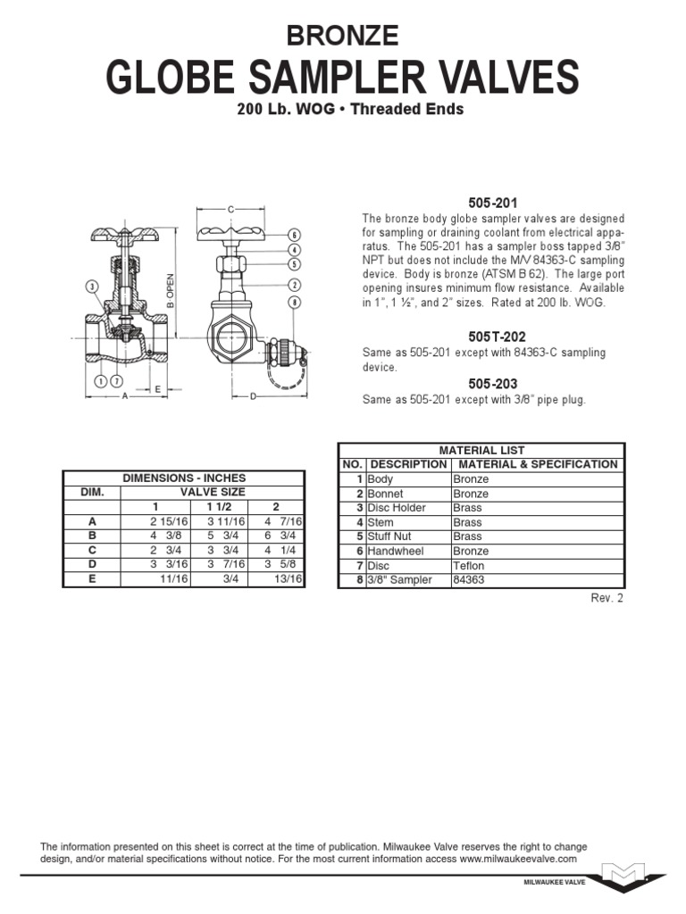 Globe Sampler Valves: 200 Lb. WOG - Threaded Ends | PDF | Valve | Tools