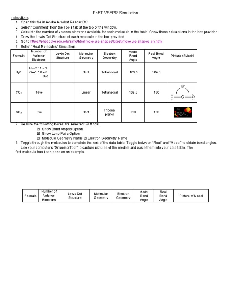 Phet Vsepr Simulation Honors Pdf Chemical Physics Applied And