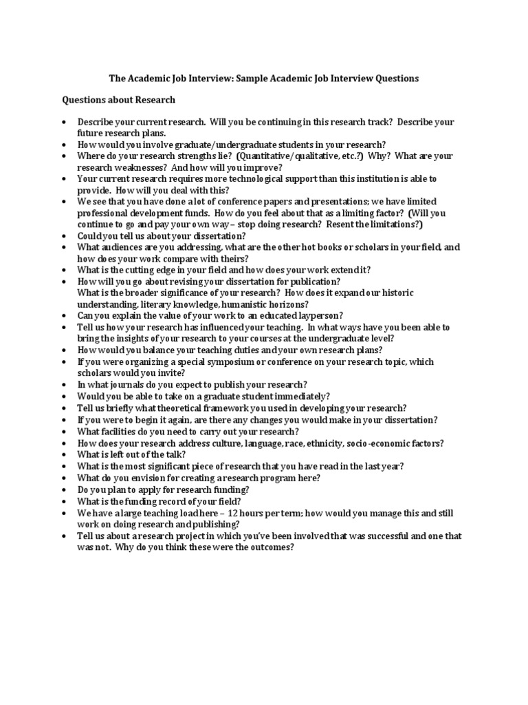 The Academic Job Interview: Sample Academic Job Interview Questions ...