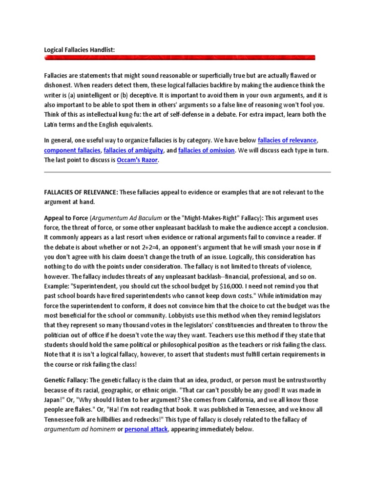 Logical Fallacies Handlist | PDF | Fallacy | Argument