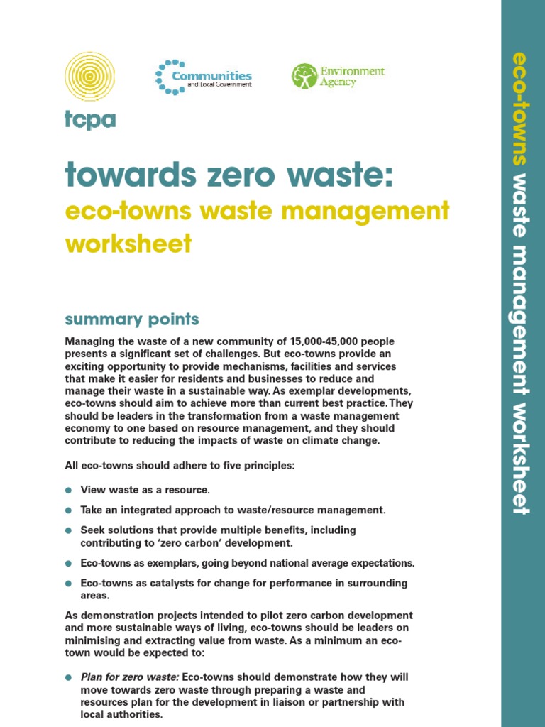 Towards Zero Waste:: Eco-Towns Waste Management Worksheet | PDF | Waste ...