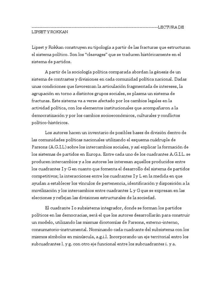 Lectura de Lipset y Rokkan | PDF | Partidos políticos | Sociología