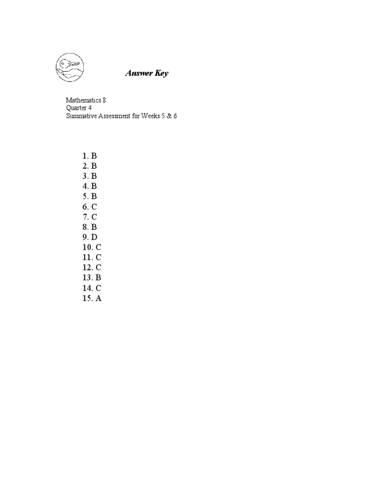 Math 8 Q4 AnswerKey SummativeAssessment WK5-6 | PDF
