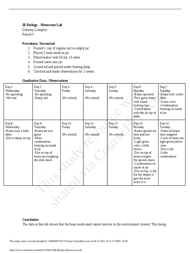 IB Biology Mesocosm Lab | PDF | Nature | Science