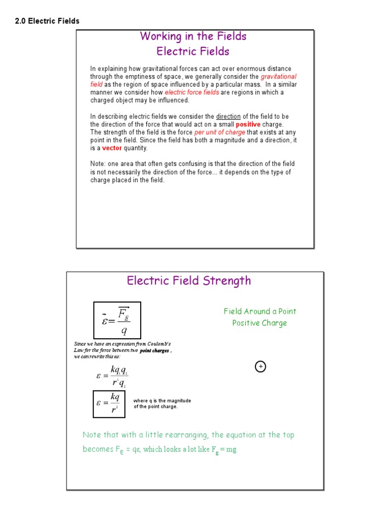 2.0 Electric Fields | PDF | Electric Field | Potential Energy