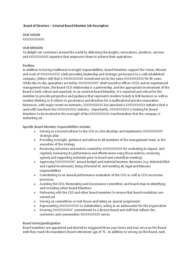 BOD Job Description | PDF | Board Of Directors | Chief Executive Officer