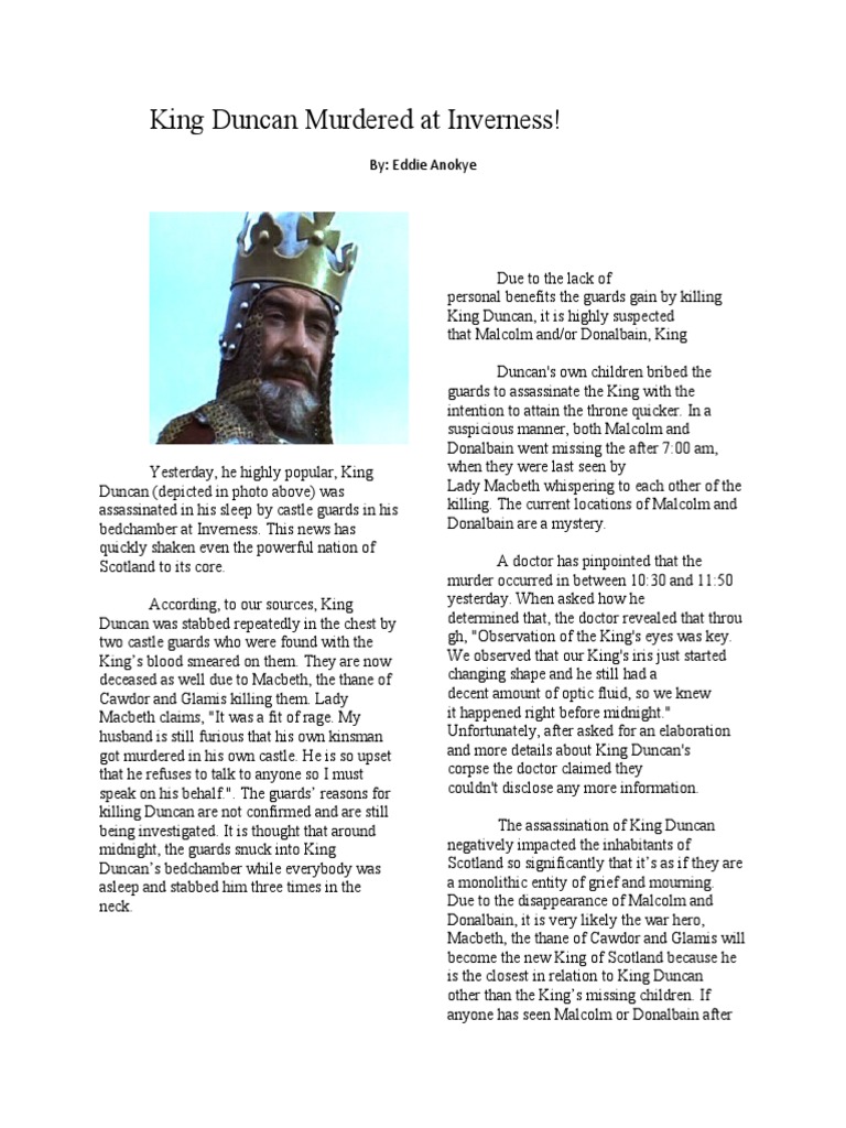 King Duncan Murdered at Inverness!: By: Eddie Anokye | PDF | Macbeth ...