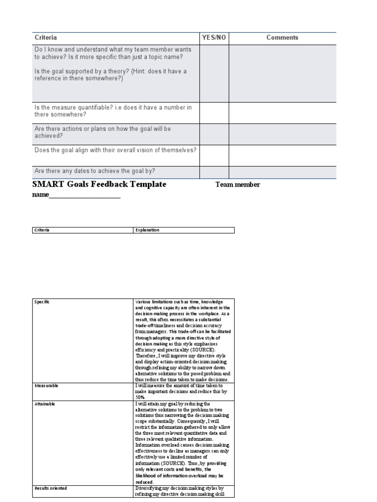 Week 2 Tutorial - SMART Goals Feedback Template - T3 YZ | PDF | Goal ...