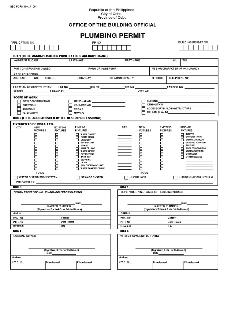 Plumbing Permit: Office of The Building Official | PDF | Sink | Sanitation