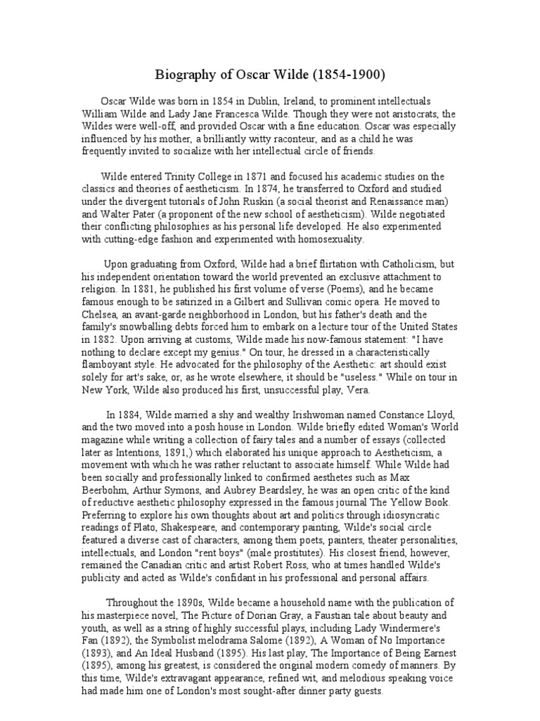 Oscar Wilde: Life and Legacy | PDF | Oscar Wilde