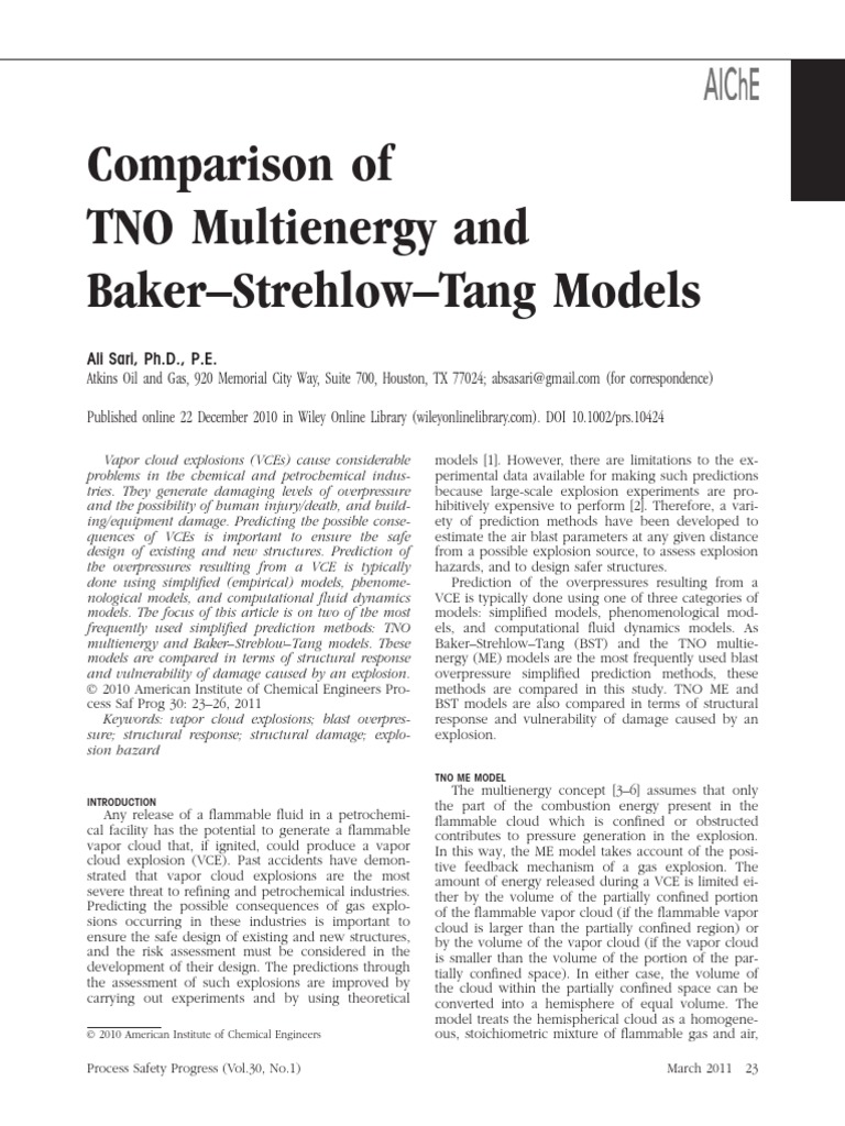 Comparison of TNO Multienergy and Baker-Strehlow-Tang Models | PDF | Explosion | Combustion