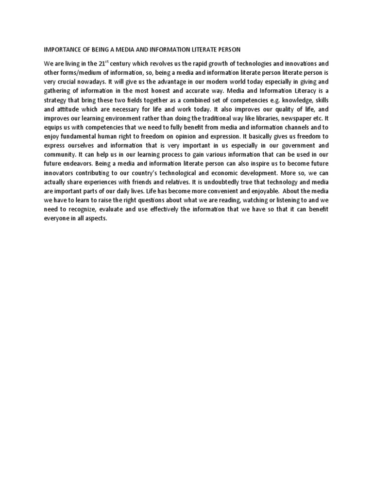 Importance of Being A Media and Information Literate Person | PDF