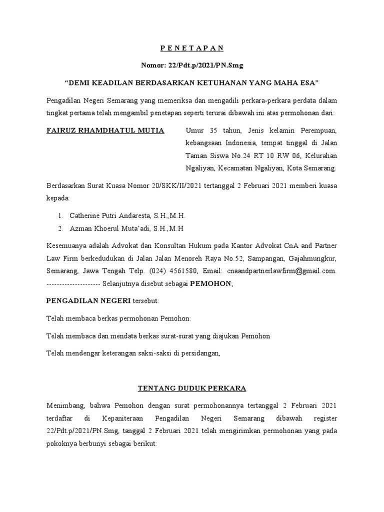 Berkas Penetapan Perdata | PDF