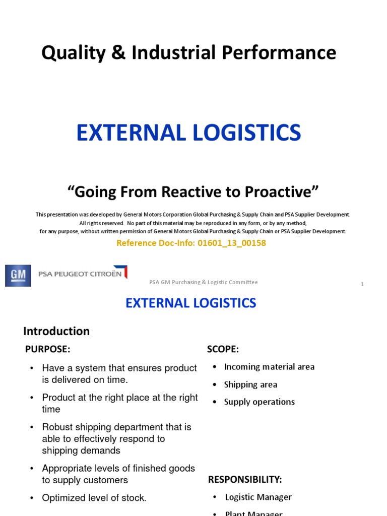 Quality & Industrial Performance: External Logistics | PDF | Logistics ...