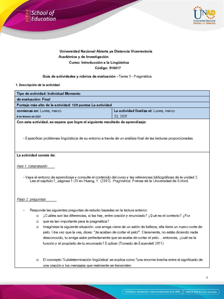 Activity Guide and Evaluation Rubric - Task 5 - Pragmatics - En.es ...