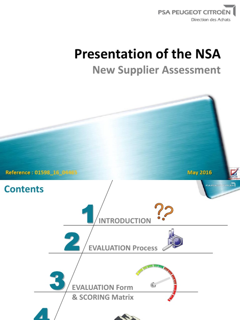 Presentation of The NSA: New Supplier Assessment | PDF | Audit ...