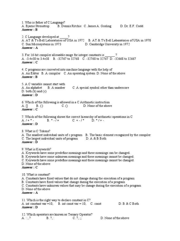 MC With Answers | PDF | Integer (Computer Science) | Notation