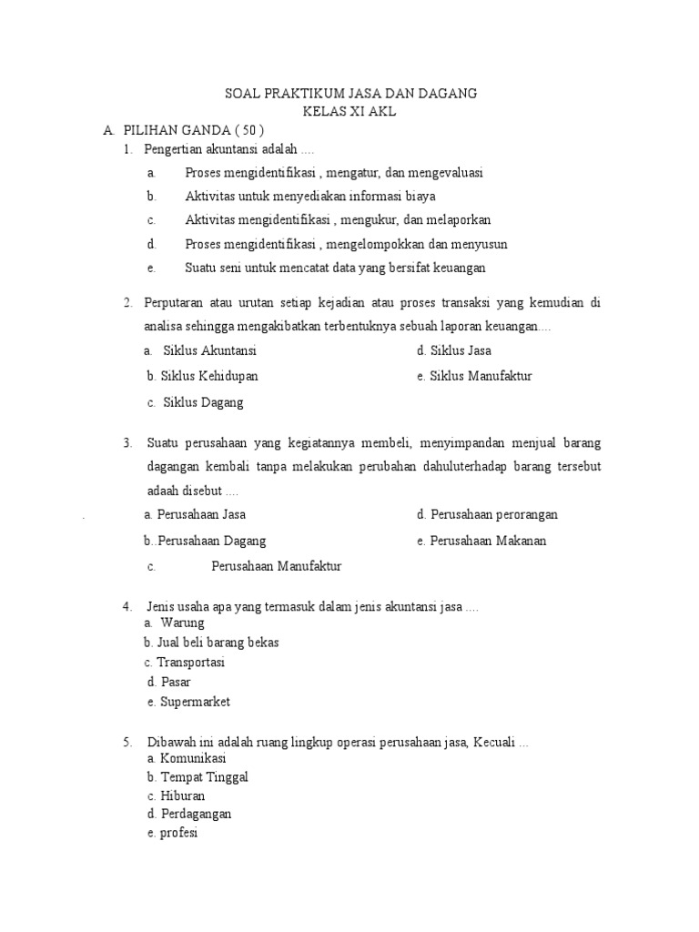 Soal Ukk Jasa Dagang Xi Akl | PDF