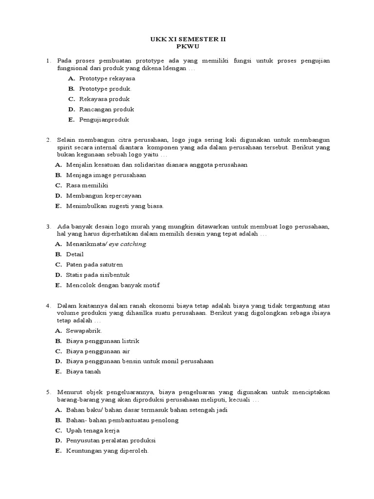 Soal Ukk Pkwu Xi SM Ii 2021 Fix | PDF